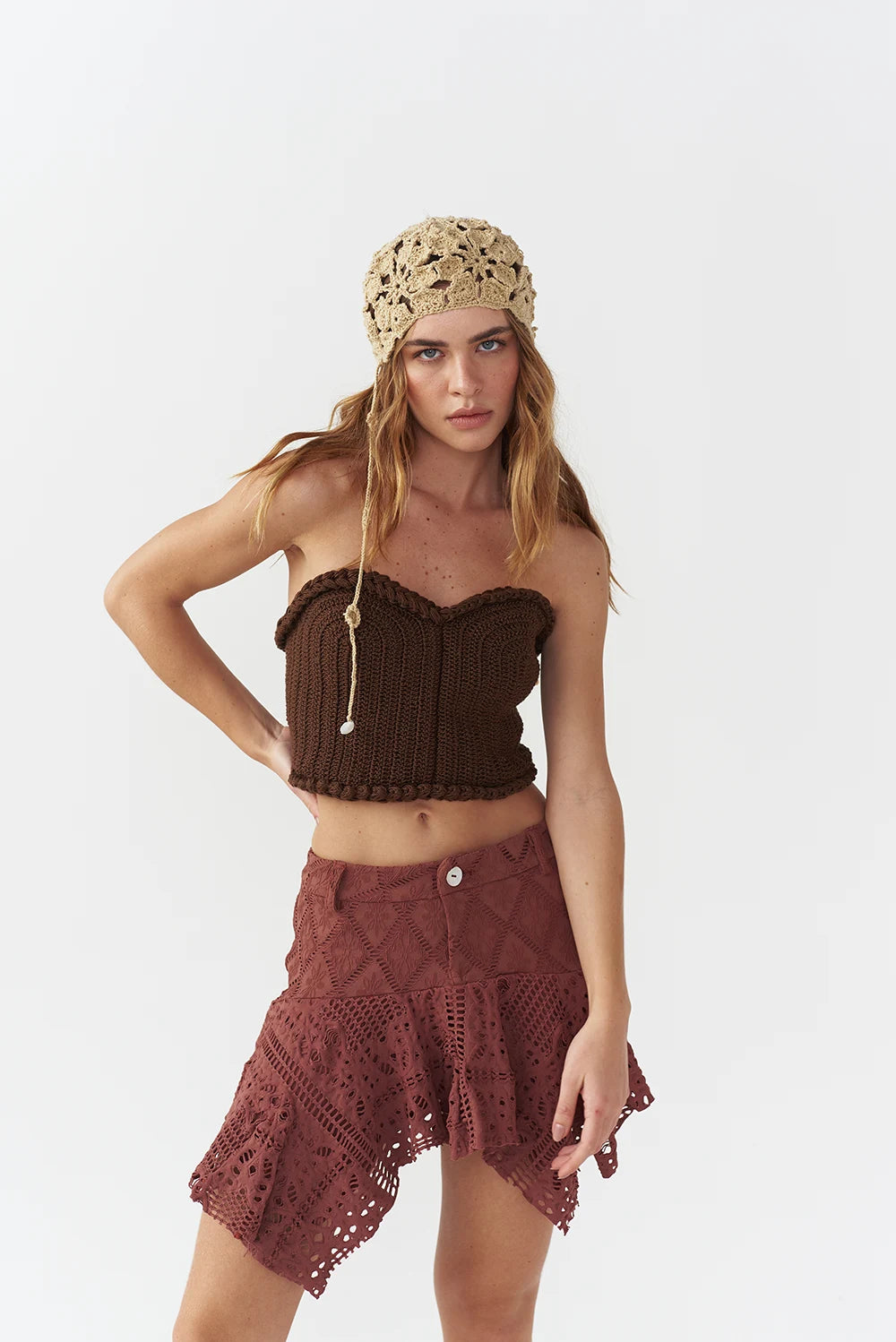 Sun Rays Mini Skirt In Brown Shell – Itana
